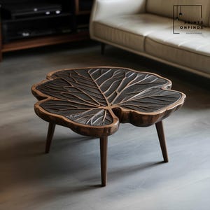 Leaf Shaped Wooden Coffee Table, Hand Carved Solid Wood Table, Unique ...