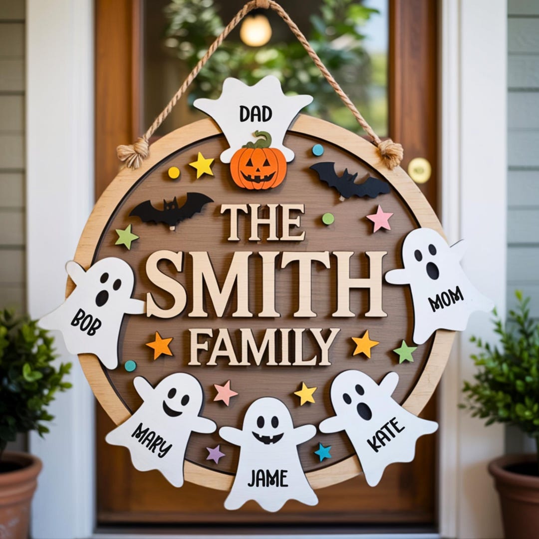 Custom Family Halloween Door Sign, Halloween Welcome Sign, Happy ...