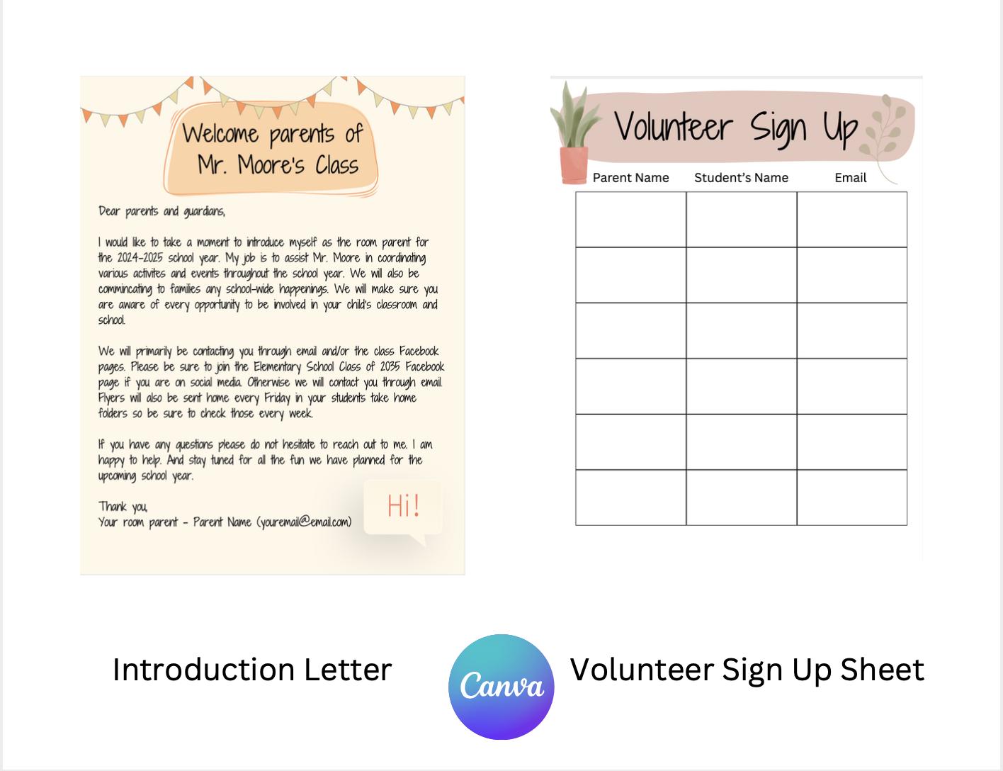 Editable PTO/A Room Parent Flyer - Introduction, Volunteer Sign Up ...