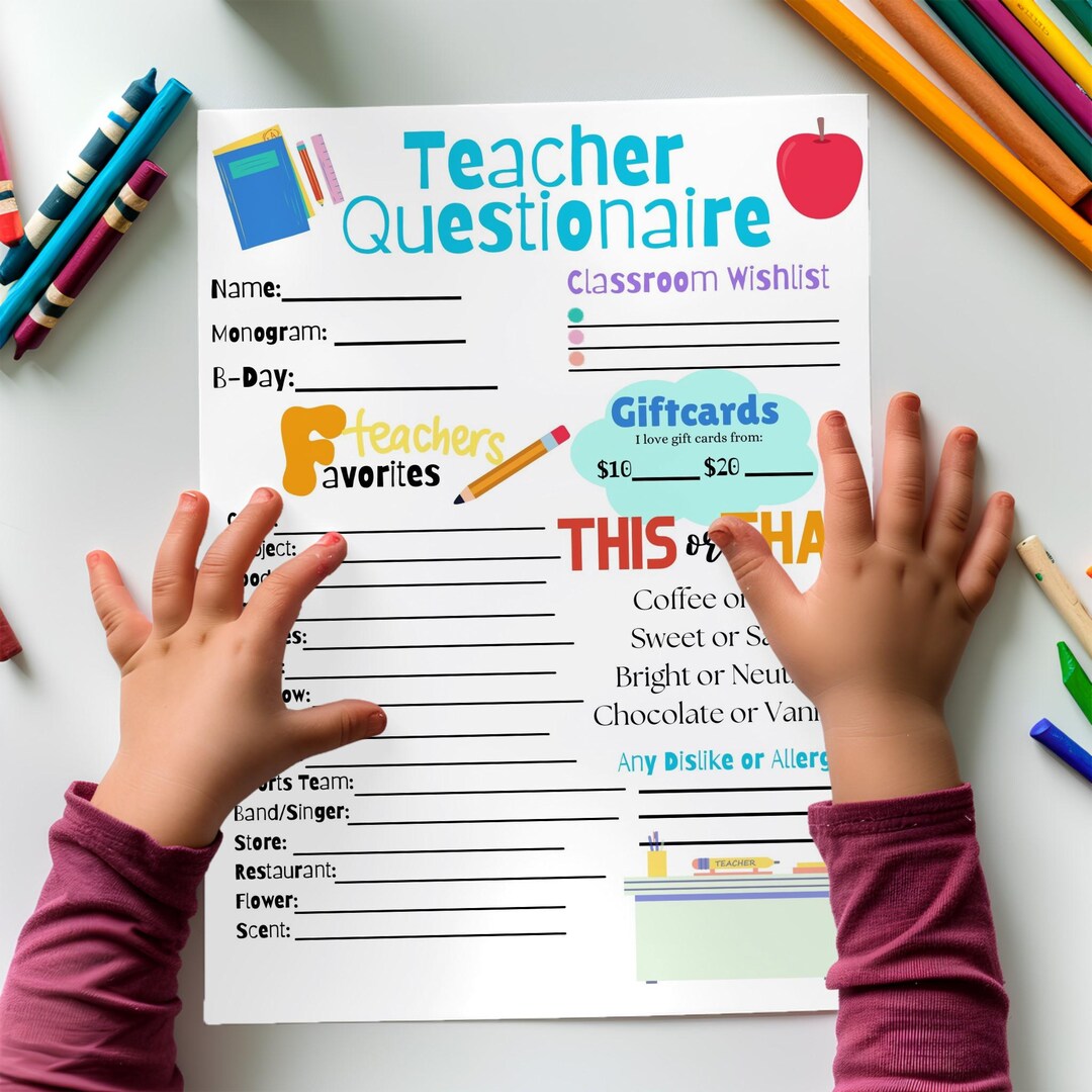 Teacher Questionnaire/ Teacher Favorite Things/ Teacher Survey/ All ...