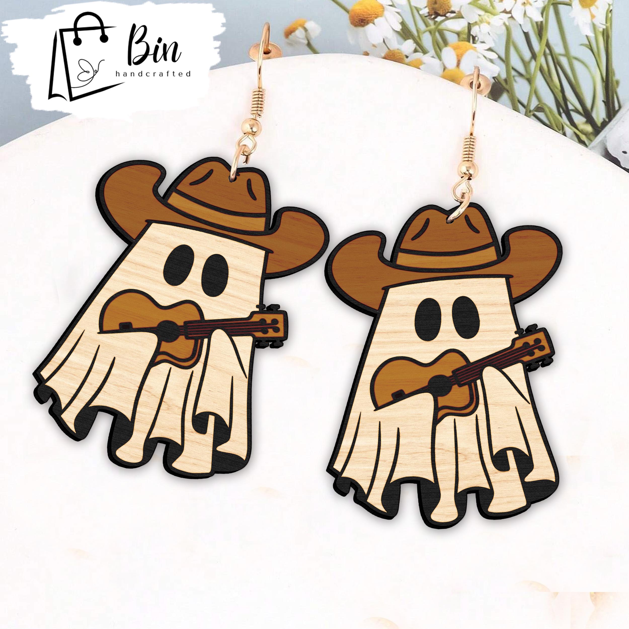 Cowboy Ghost Halloween Earrings SVG, Western Earrings SVG, Glowforge ...