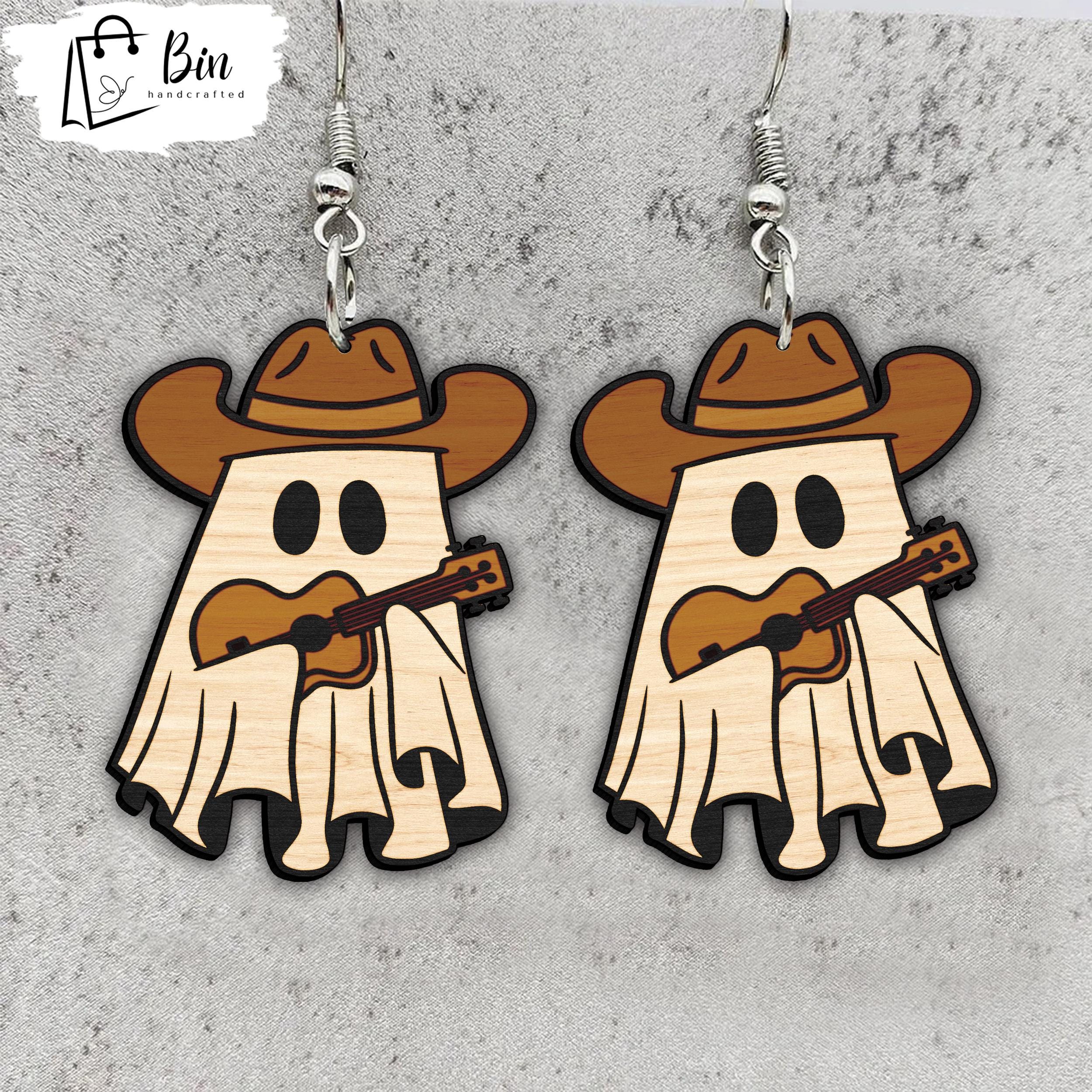 Cowboy Ghost Halloween Earrings SVG, Western Earrings SVG, Glowforge ...