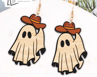 Cowboy Ghost Halloween Earrings SVG, Western Earrings SVG, Glowforge ...