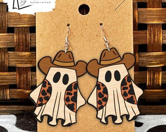 Cowboy Ghost Halloween Earrings SVG, Western Earrings SVG, Glowforge ...