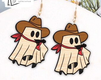 Cowboy Ghost Halloween Earrings SVG, Western Earrings SVG, Glowforge ...