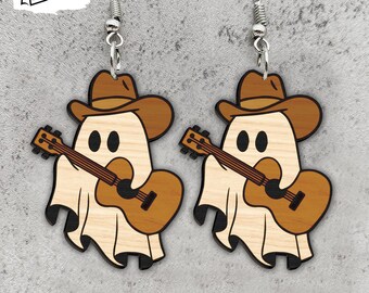 Cowboy Ghost Halloween Earrings SVG, Western Earrings SVG, Glowforge ...
