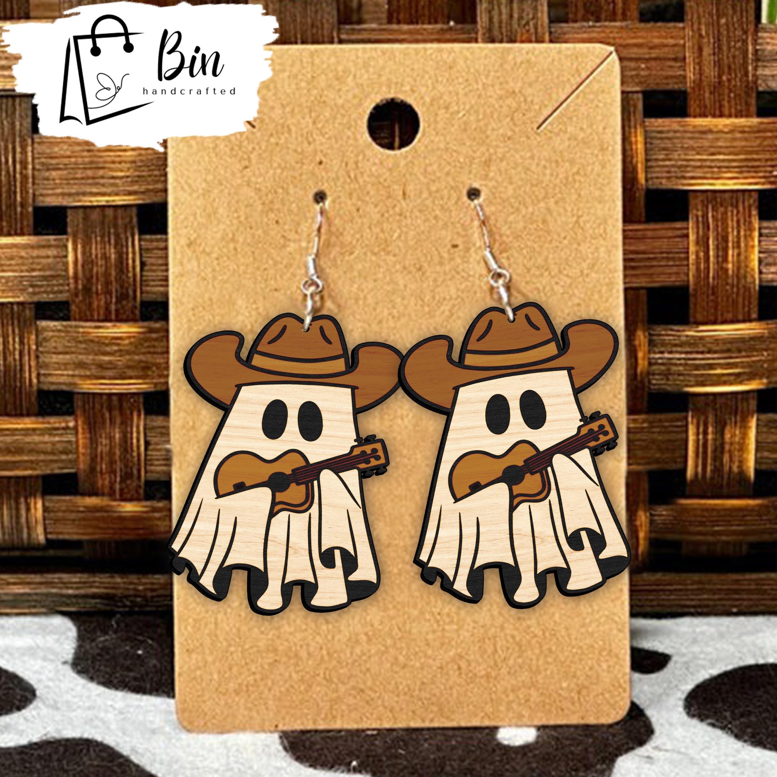 Cowboy Ghost Halloween Earrings SVG, Western Earrings SVG, Glowforge ...