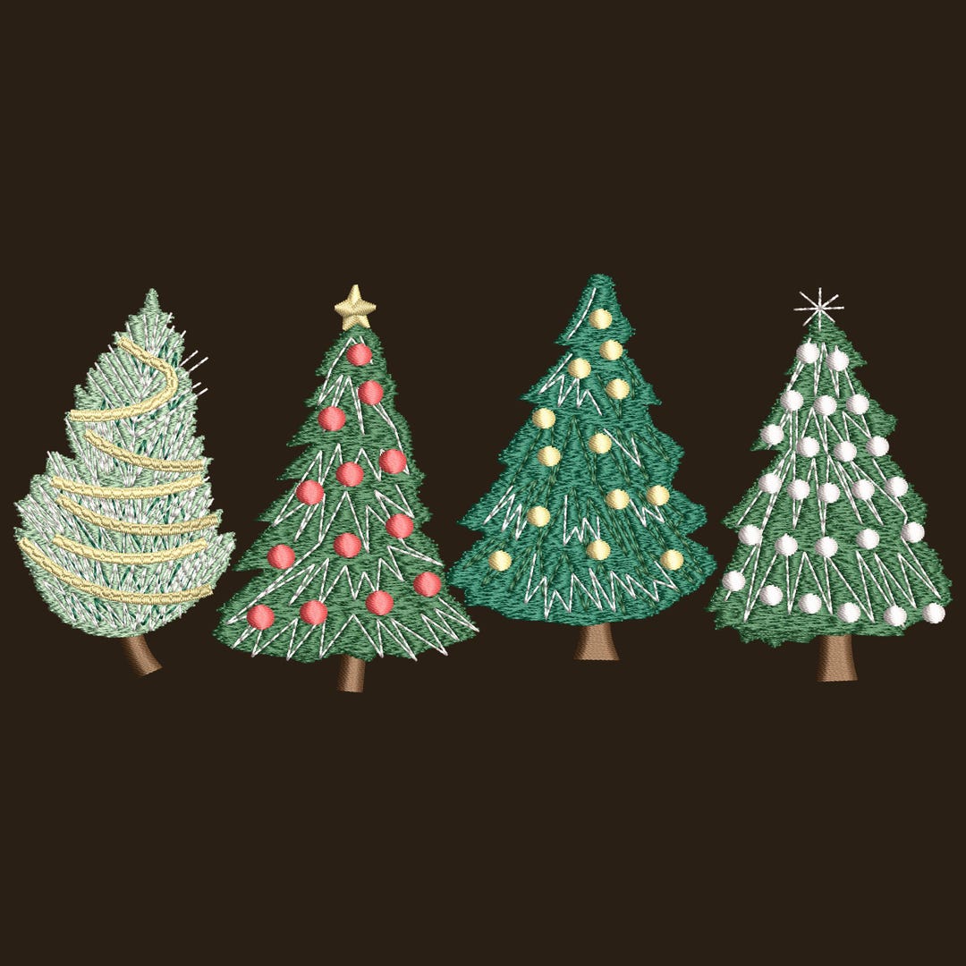 Green Tree Embroidery Designs, Pine Tree Embroidery Design, Christmas ...