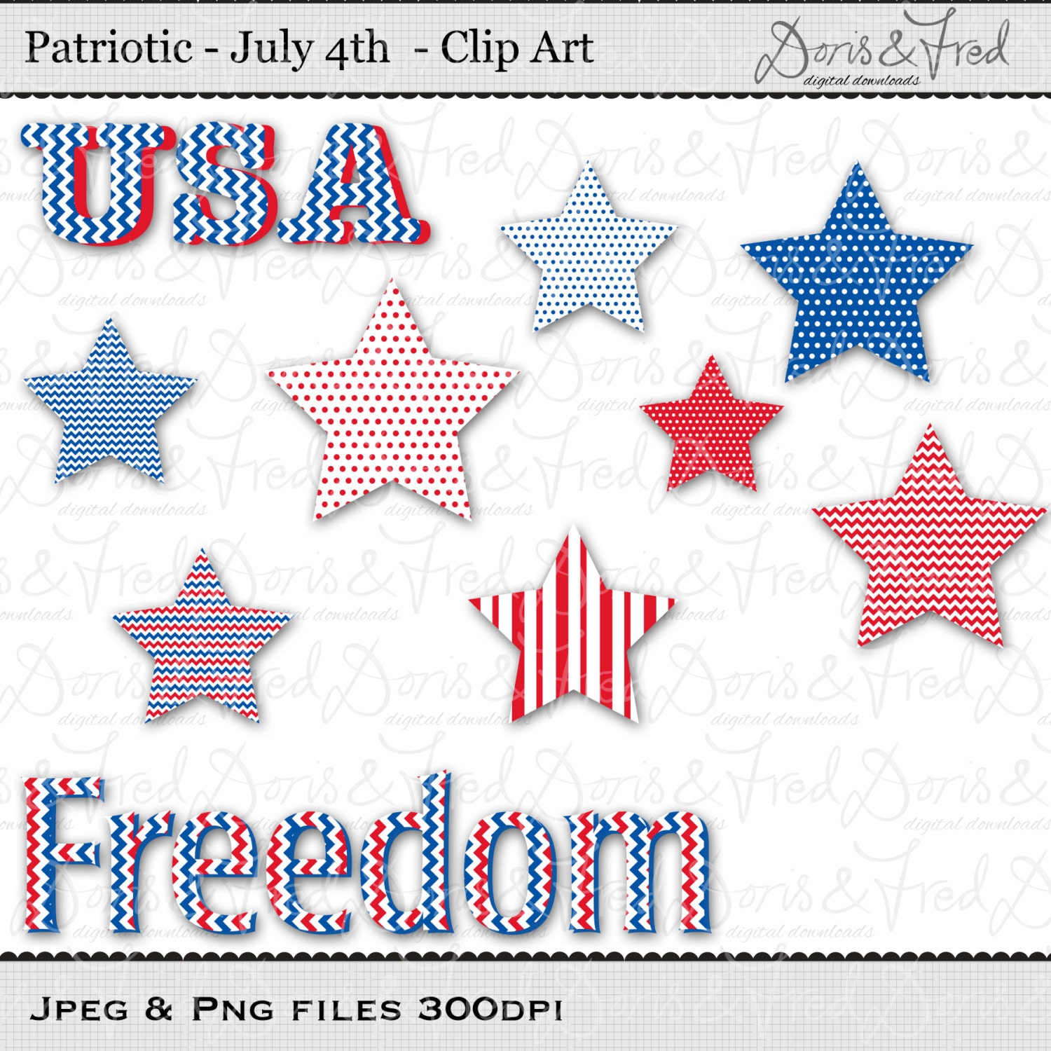 July 4th Clip Art_red White and Blue_ Usa_patriotic_royalty Free ...
