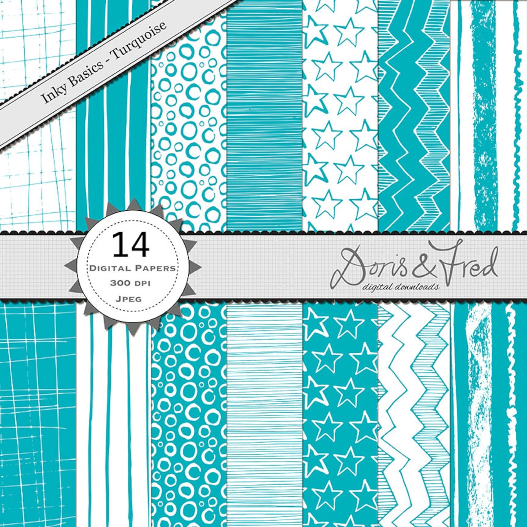14 Turquoise Digital Patterned Papers *instant Download* Inky, Basics ...