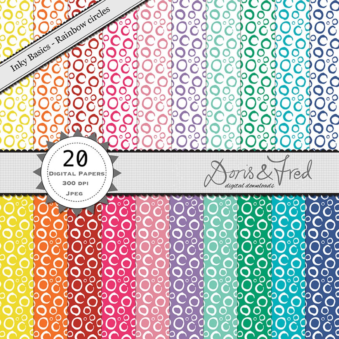 Inky, Rainbow Circles 12x12 20 Digital Patterned Papers instant ...