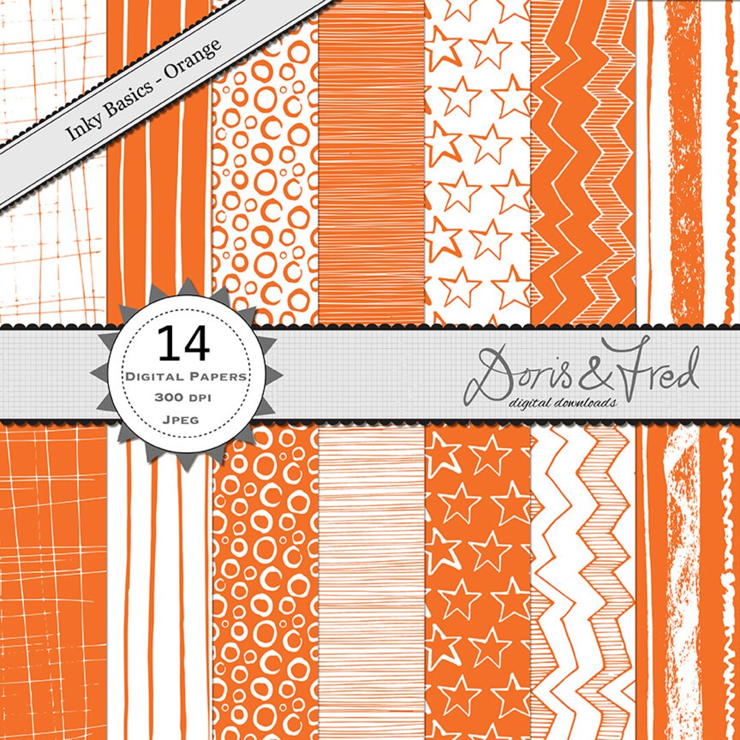 14 Orange Digital Patterned Papers *instant Download* Inky, Basics ...