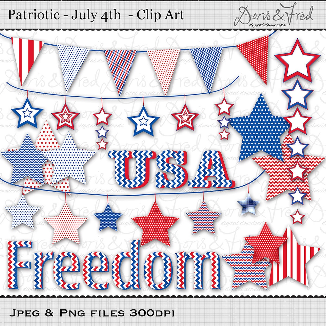 July 4th Clip Art_red White and Blue_ Usa_patriotic_royalty Free ...