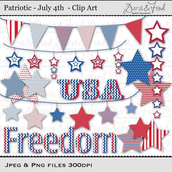 July 4th clip art_red white and blue_ USA_patriotic_royalty | Etsy