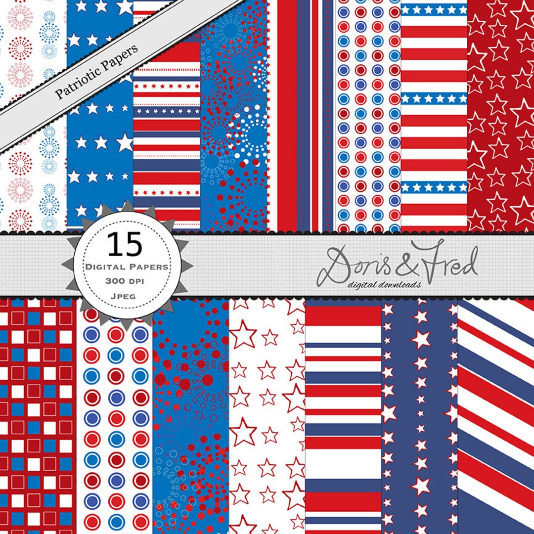 4th of July Digital Papers for Scrapbooking, Cards, Invites, Parties ...