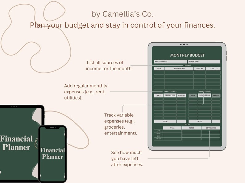 Digital Financial Planner Budget Tracker Expense Log Savings Tracker ...
