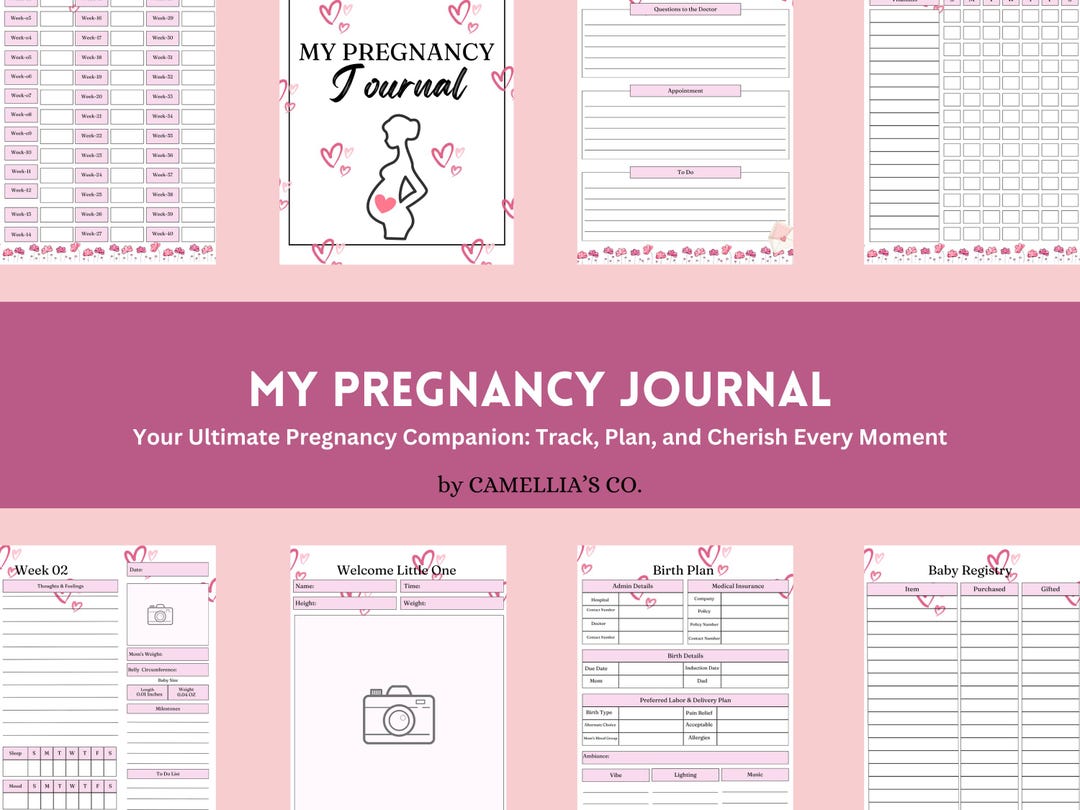 Printable Pregnancy Journal Baby Bump Tracker and Fetal Movement Log ...