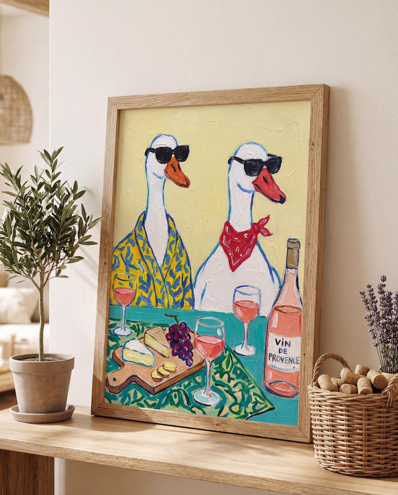 Ducks & Rosé Art Print | Funny Animal Wall Art | Wine Lover Gift ...
