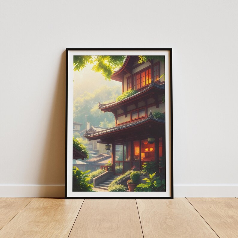 Japanese Temple Art Print Traditional Shrine Illustration Zen Wall ...