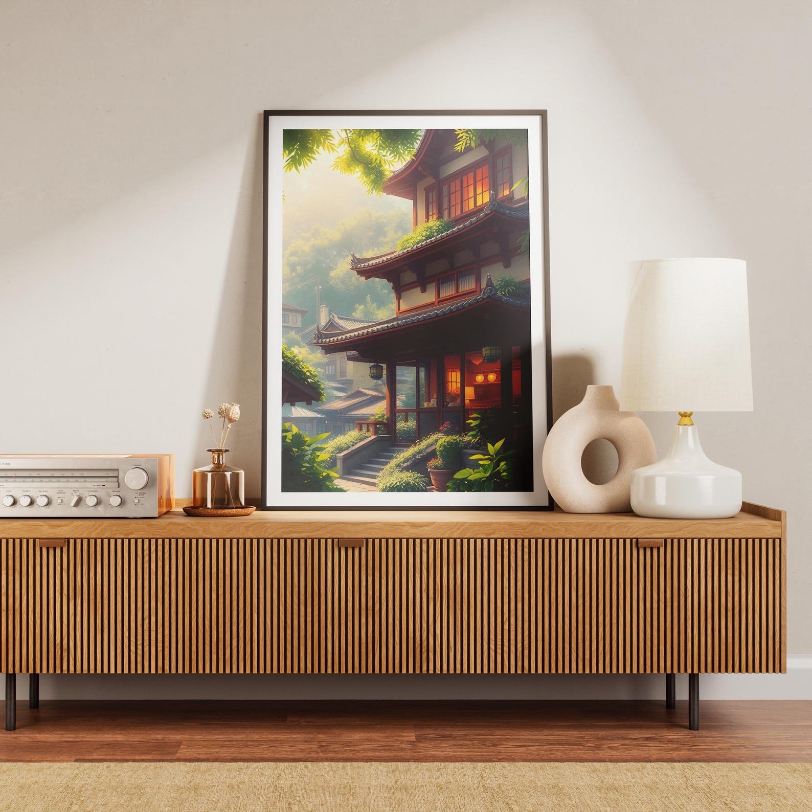 Japanese Temple Art Print Traditional Shrine Illustration Zen Wall ...