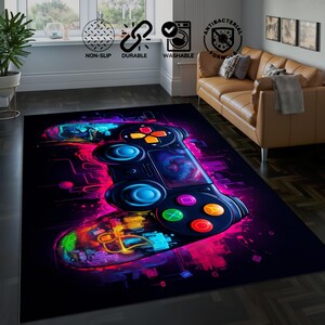 Gaming Room Rug, Gift for Gamer, Neon Look Rug, Cool Rug, Game Boy Rug ...