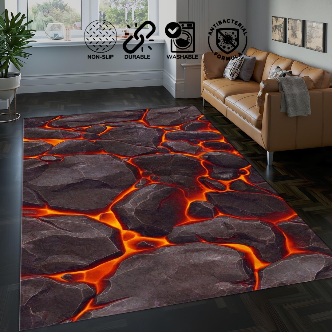 Lava Rug, Red Lava Carpet, Volcano Carpet, Gift Decor Rug, Volcano ...