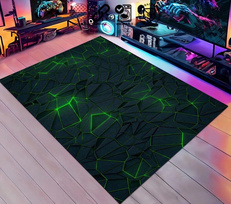 Neon Gaming Illusion Rug,cool Neon Hexagons Rug, Play Room Rug, Game ...