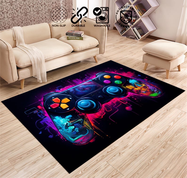 Gaming Room Rug, Gift for Gamer, Neon Look Rug, Cool Rug, Game Boy Rug ...