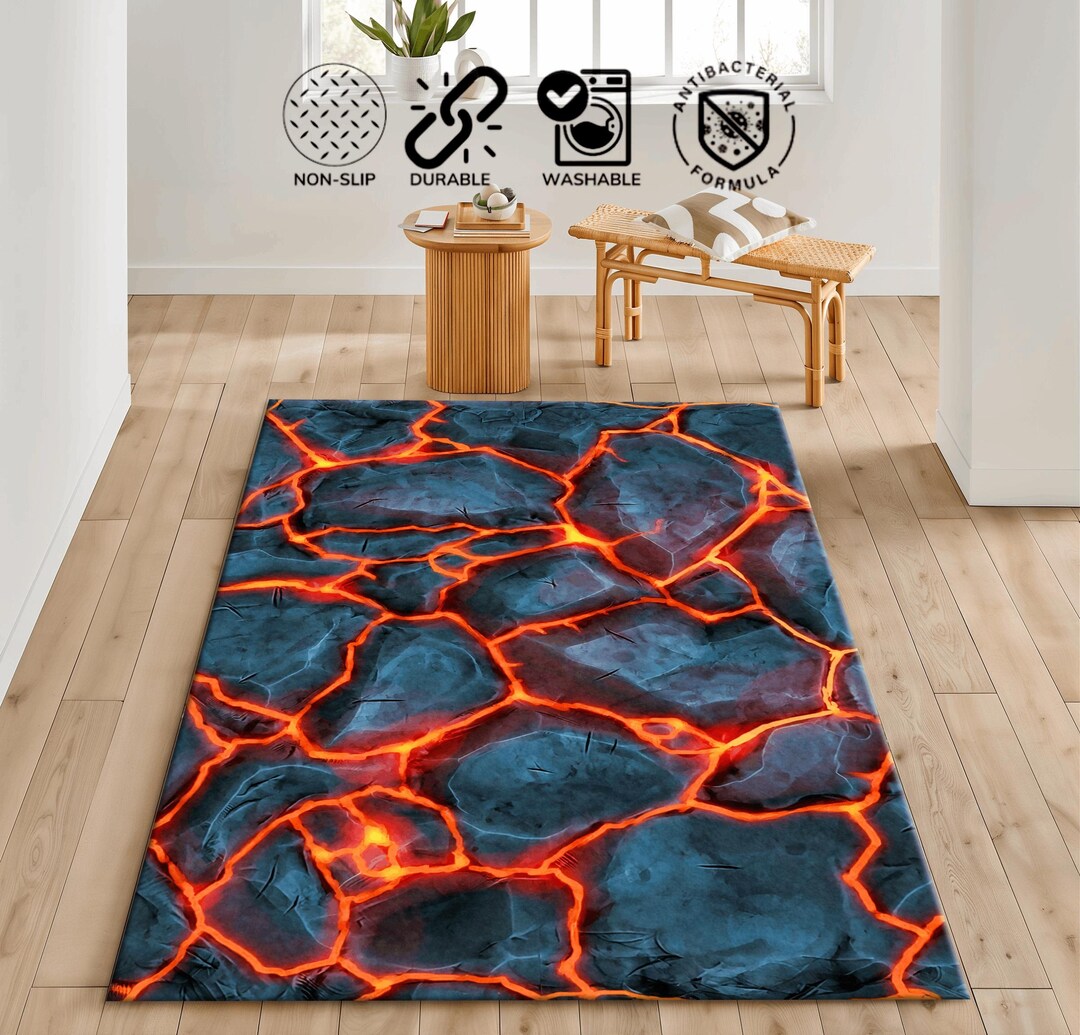 Lava Themed Rug,hot Lava Rug, Home Decor Volcano Floor Rug, Living Room ...
