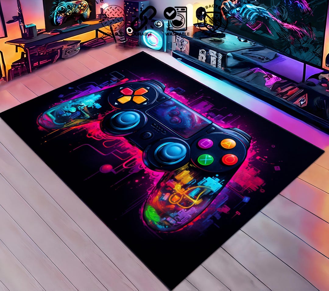 Gaming Room Rug, Gift for Gamer, Neon Look Rug, Cool Rug, Game Boy Rug ...