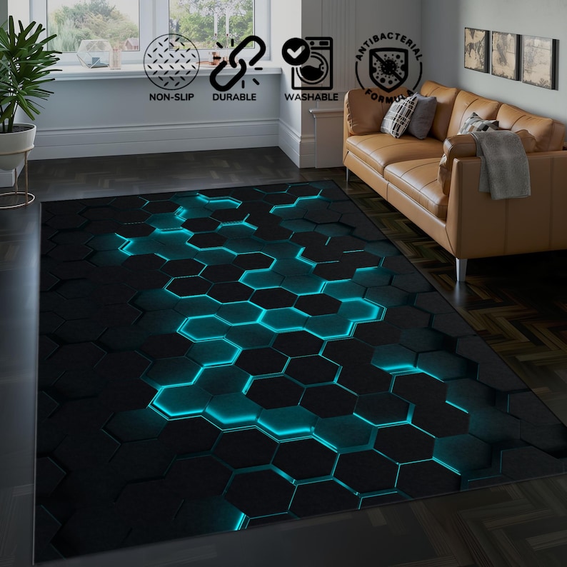 Gaming Room Rug, Neon Gaming Illusion Rug, Gift for Gamer, E-spor Rug ...