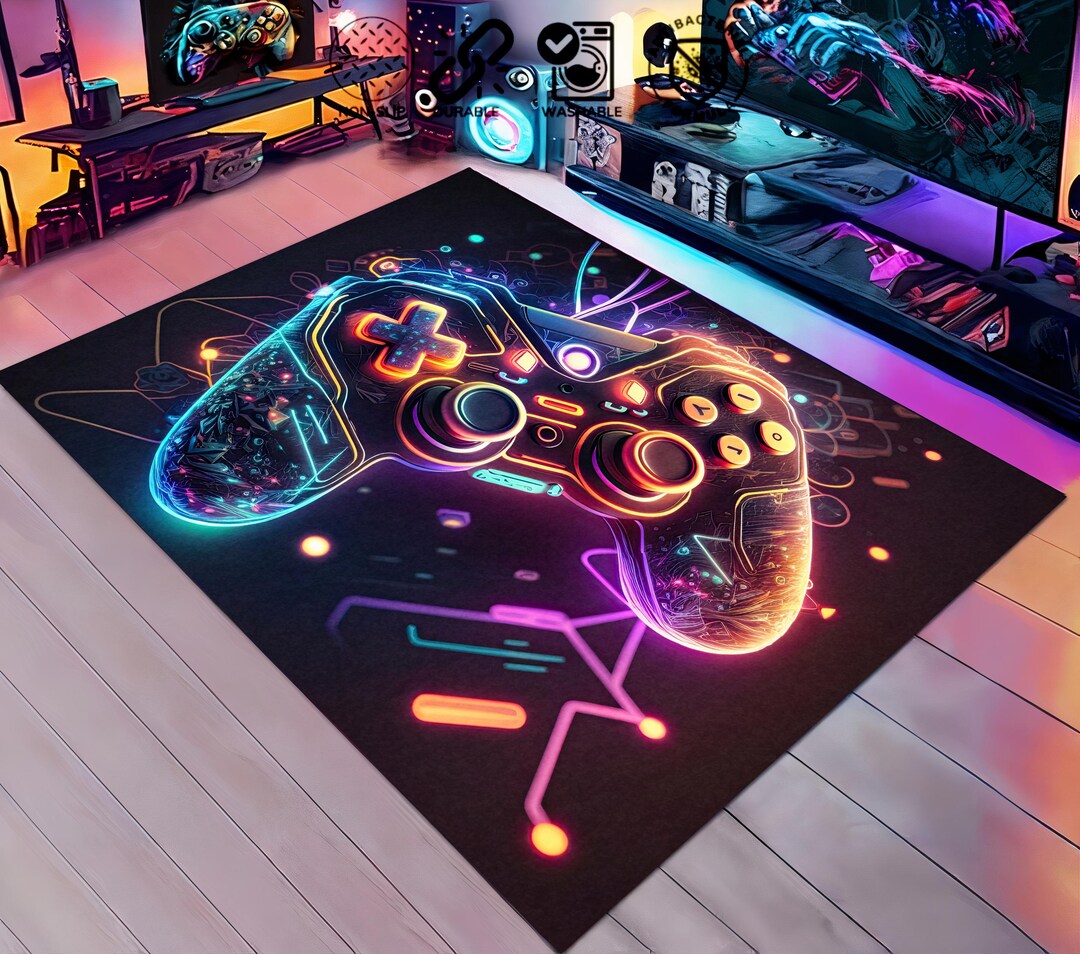 Neon Gaming Illusion Rug, Gaming Room Rug, Gift for Gamer, Neon Look ...