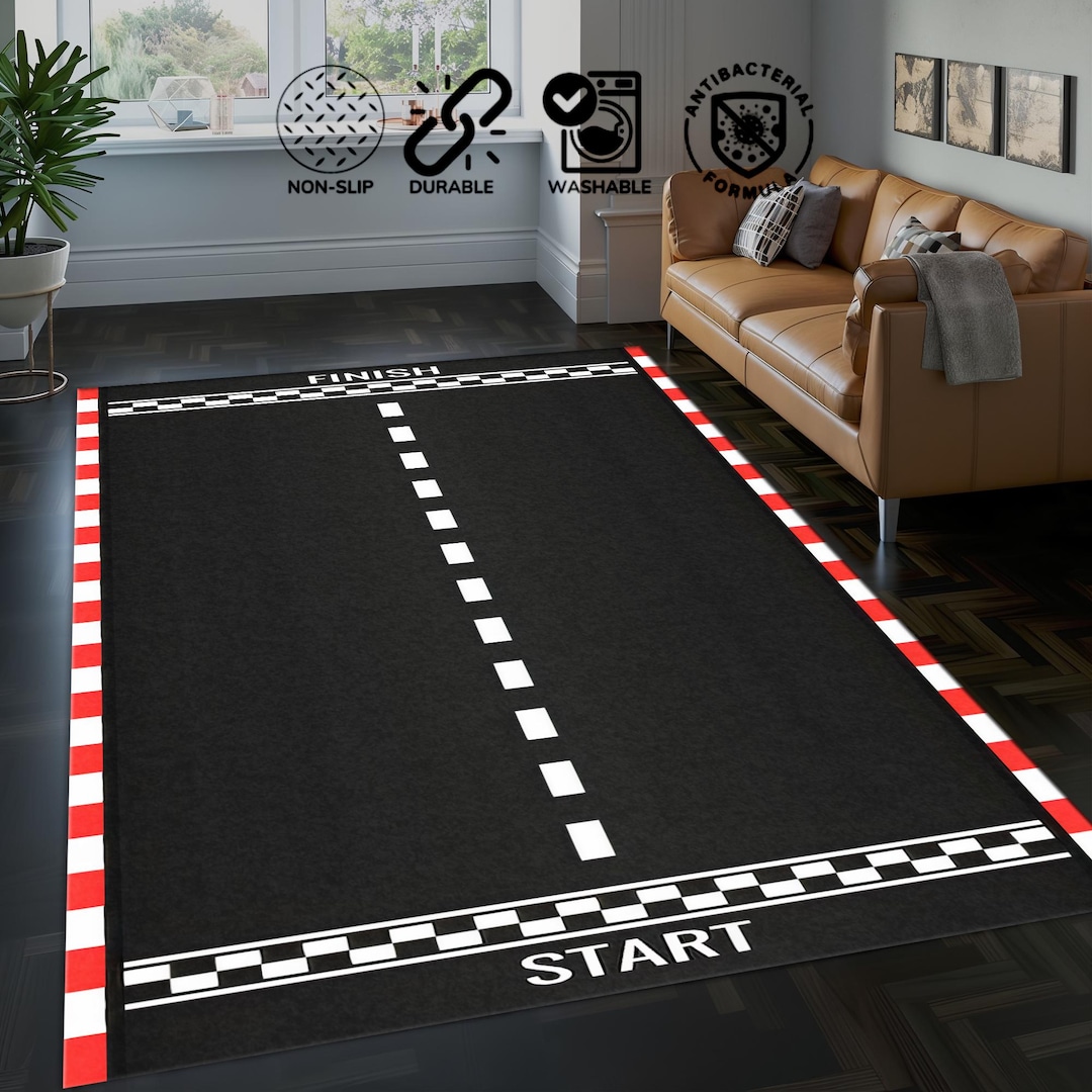 Race Track, Race Track Rug, Runner Rug, Start Line, Finish Line, Kids ...