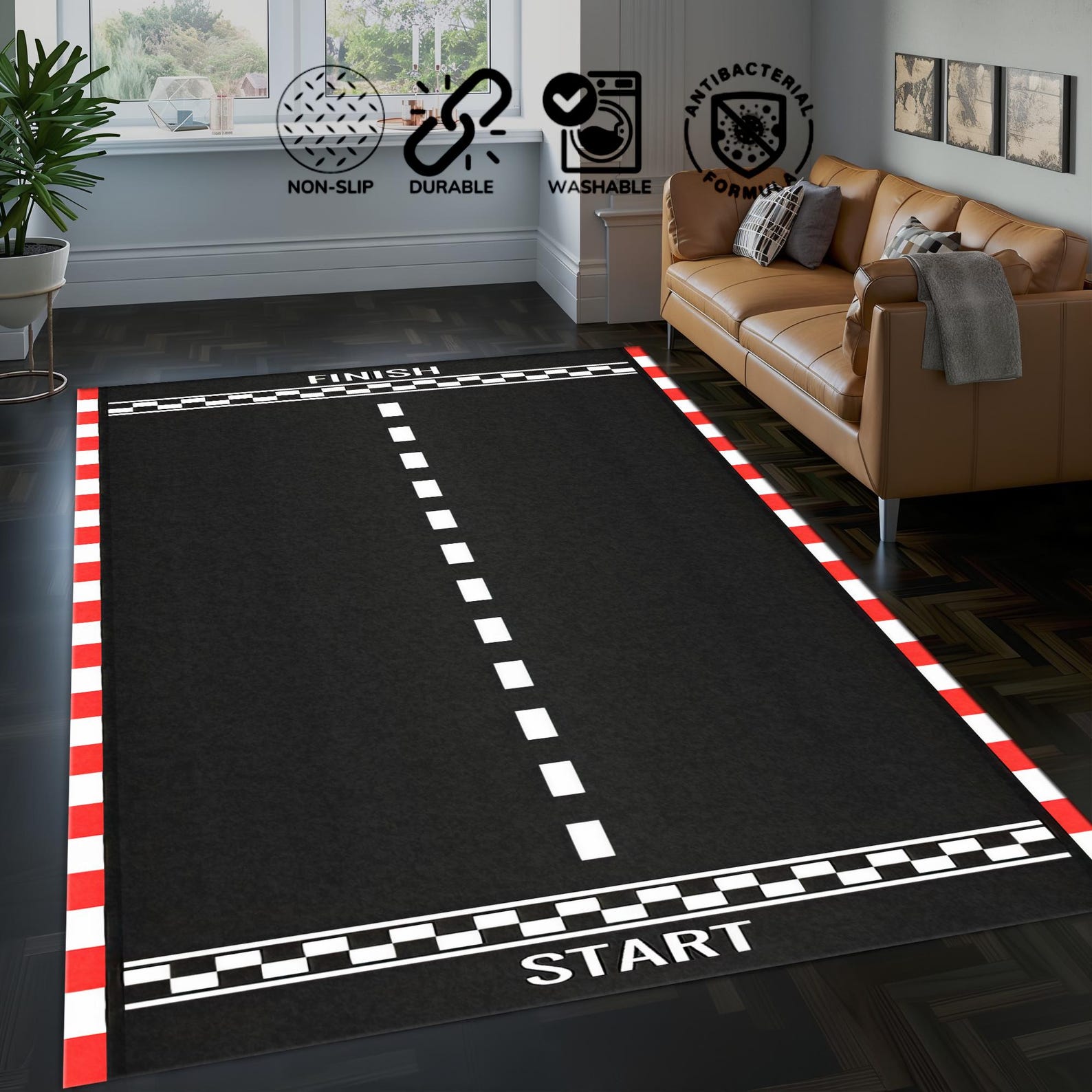 Race Track, Race Track Rug, Runner Rug, Start Line, Finish Line, Kids ...