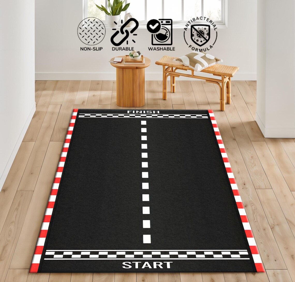 Race Track, Race Track Rug, Runner Rug, Start Line, Finish Line, Kids ...