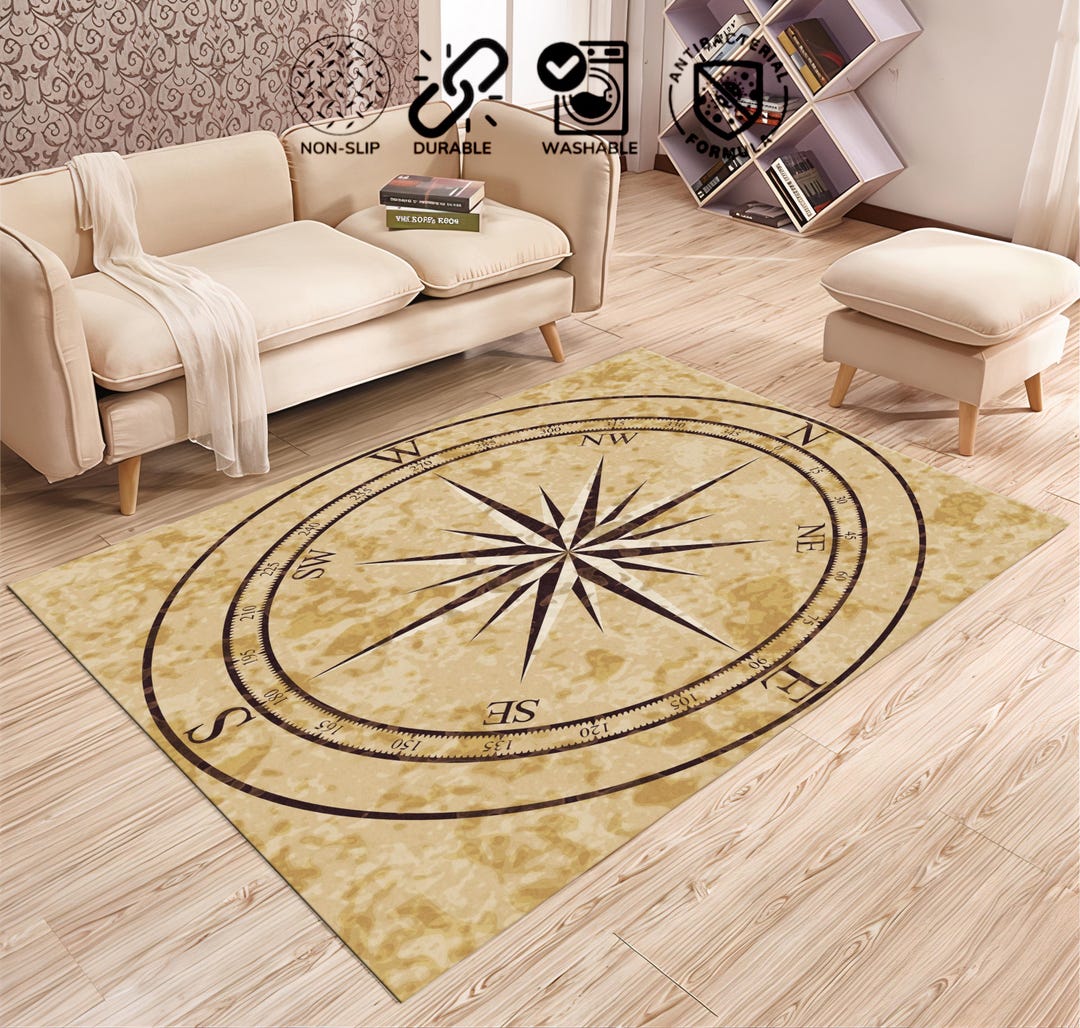 Brown Compass Rug,compass Rug,compass Themed Rug, Compass Carpets,retro ...