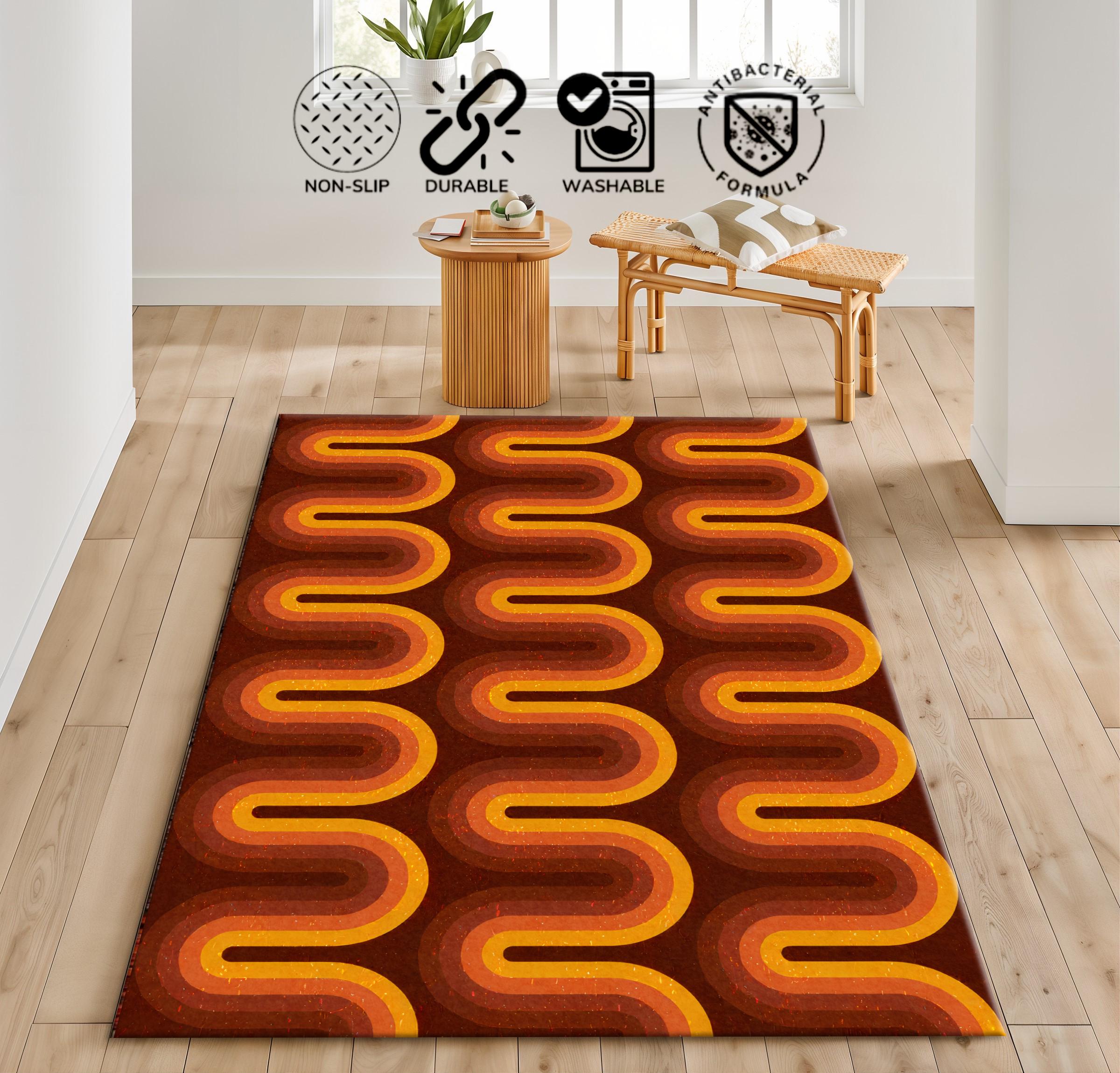 Brown Orange Geometric Rug, Groovy Dorm Decor, Retro Home Decor ...