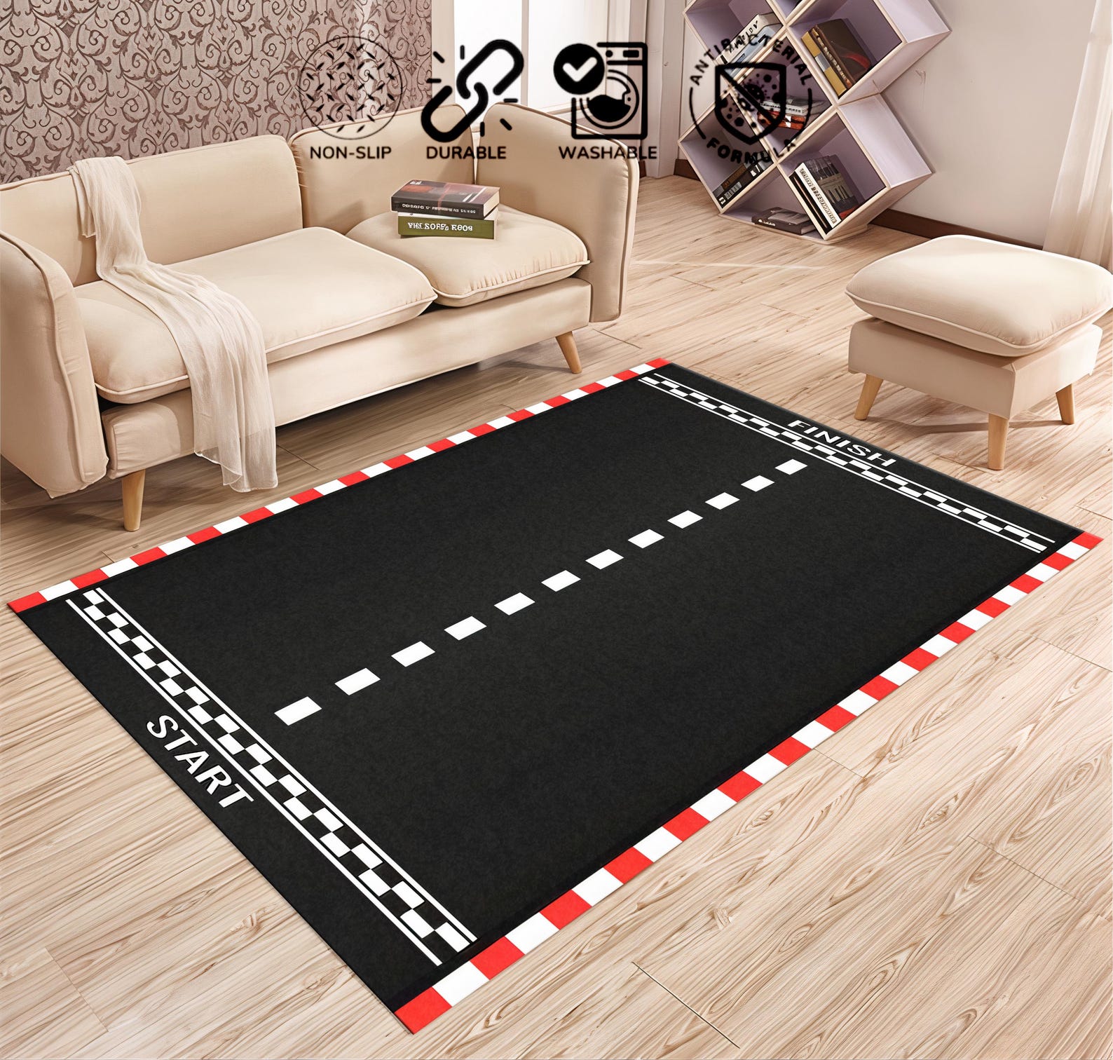 Race Track, Race Track Rug, Runner Rug, Start Line, Finish Line, Kids ...