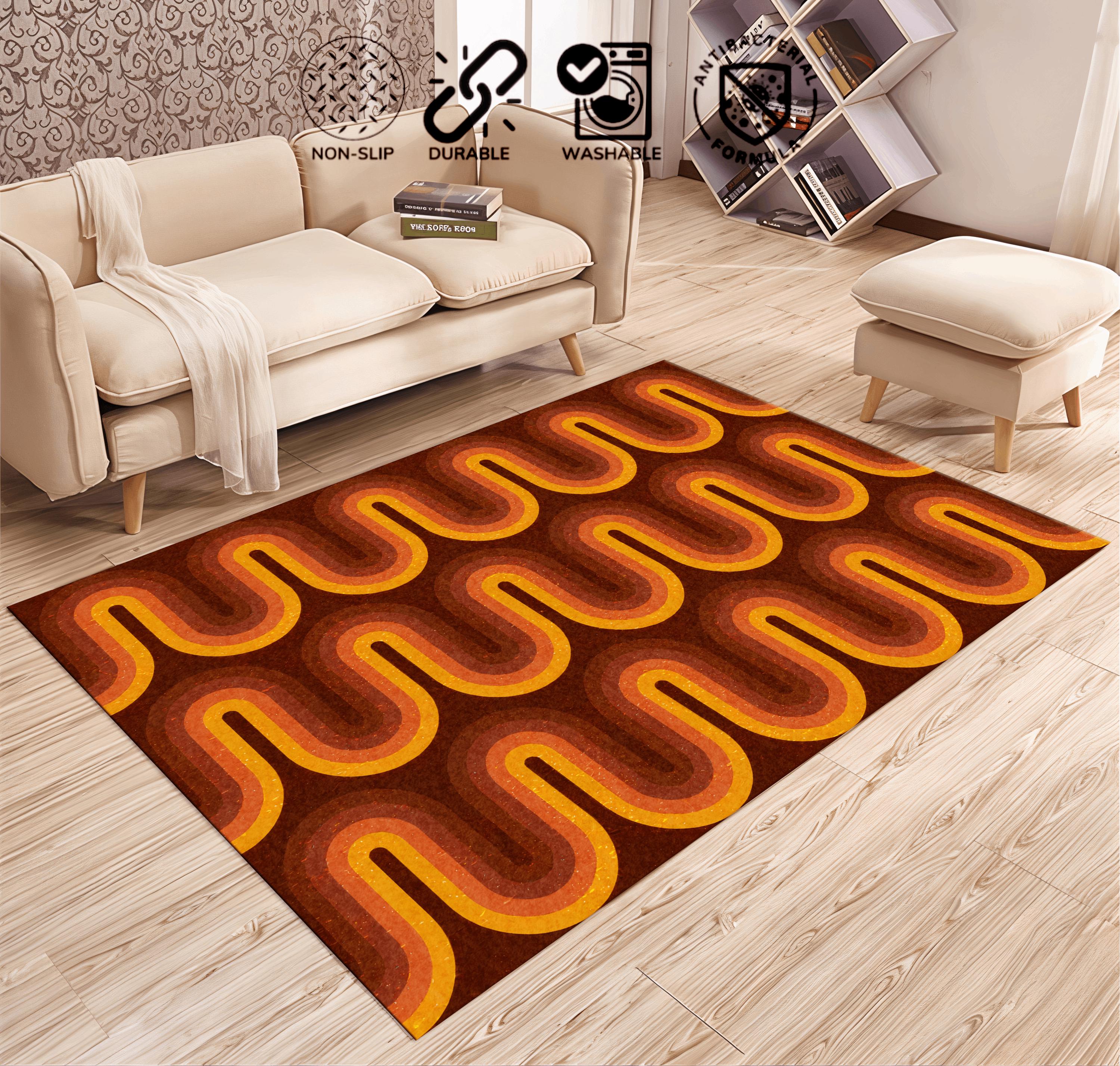 Brown Orange Geometric Rug, Groovy Dorm Decor, Retro Home Decor ...