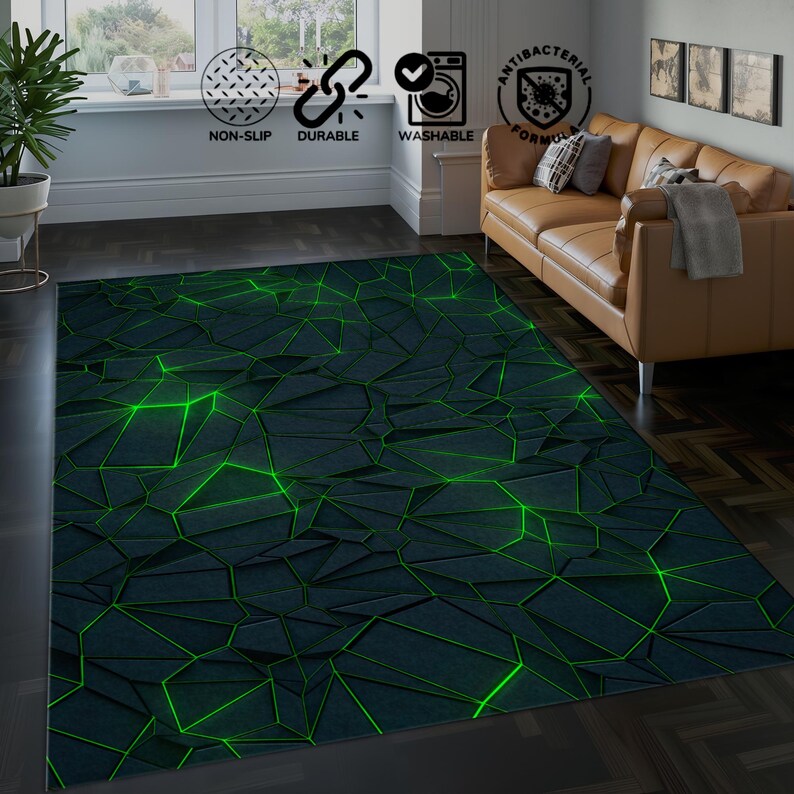 Neon Gaming Illusion Rug,cool Neon Hexagons Rug, Play Room Rug, Game ...