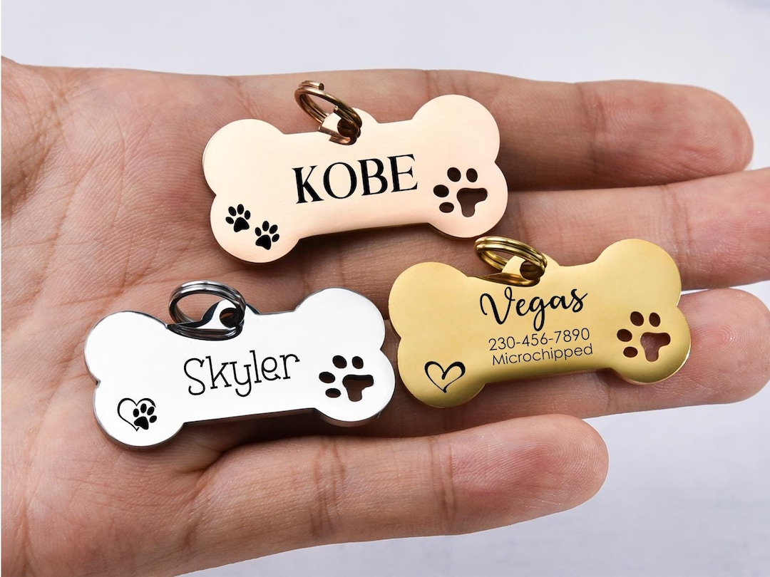 Dog Tag With Address/phone, Dog ID Tag, Bone Dog Tag, Hollow Paw Bone ...