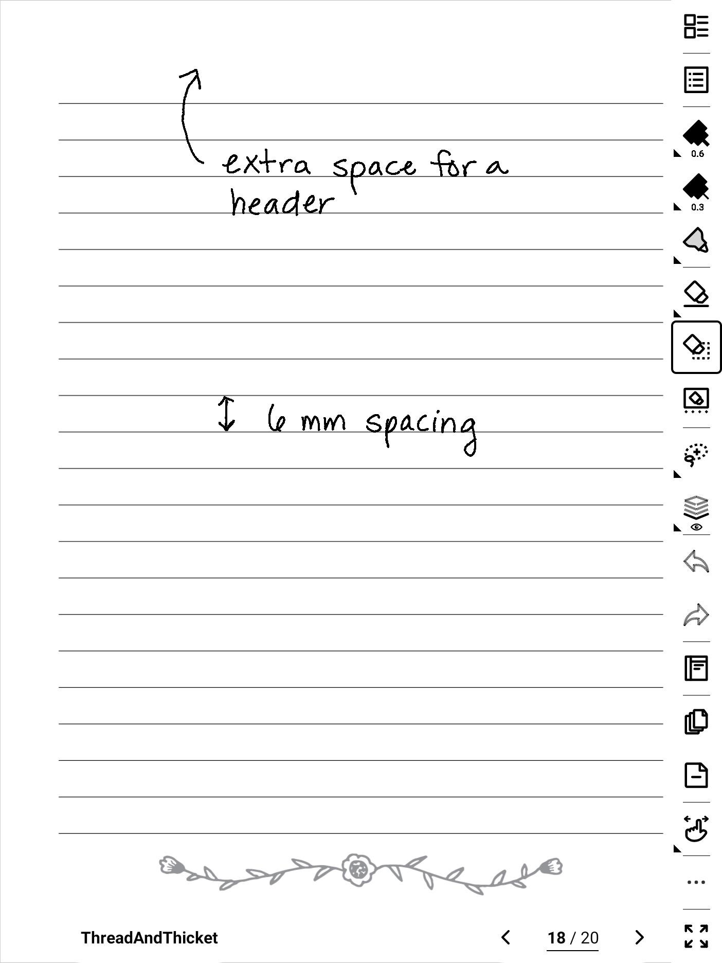 BOTTOM VINES 6mm Lined Full Page With HEADER Supernote Nomad A6X2 ...