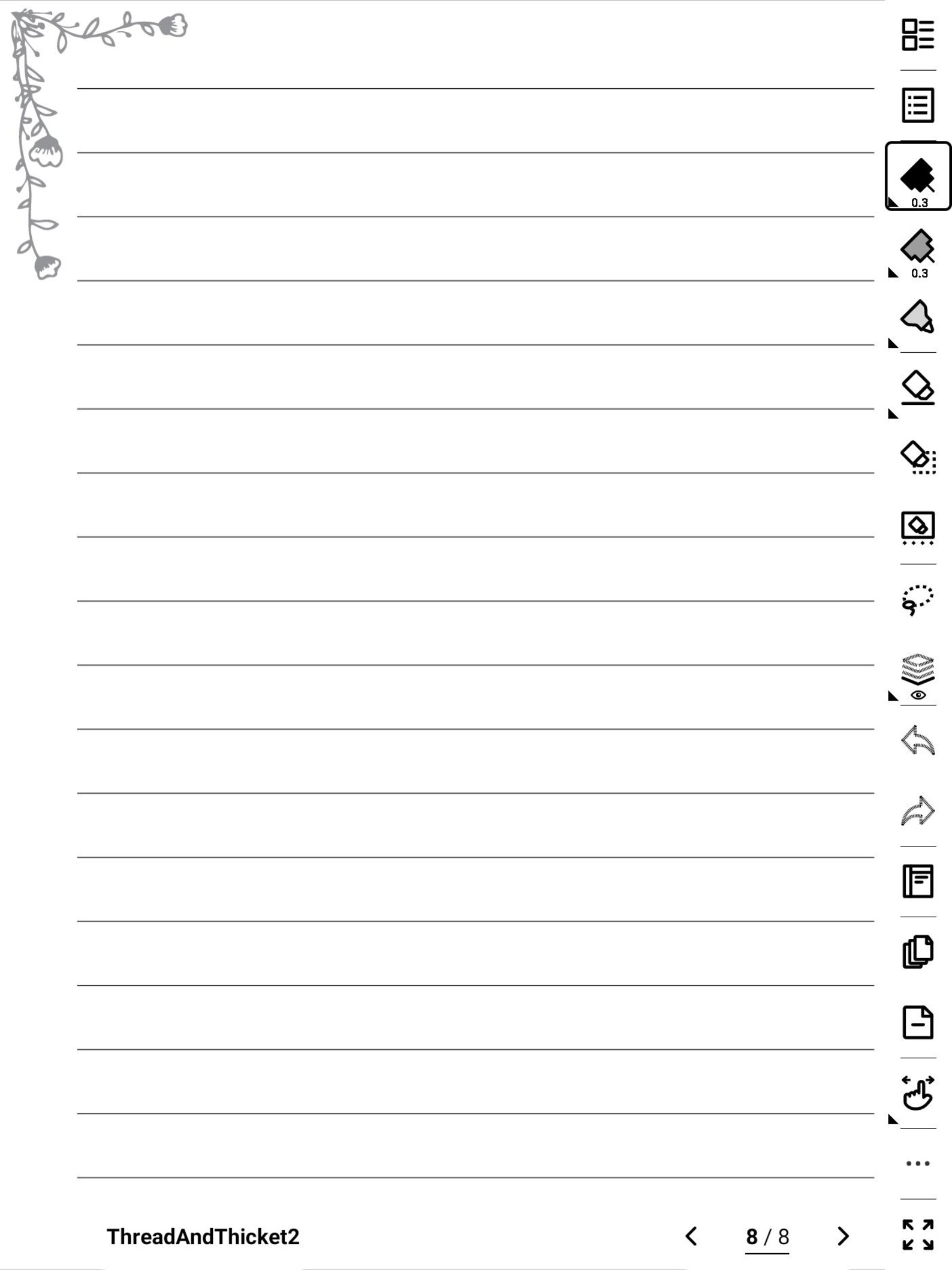 LEFT Flower 8mm Lined Full Page Supernote Nomad A6X2 Template. - Etsy