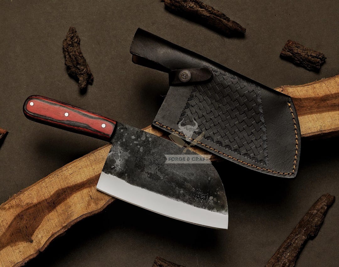 11" Custom Hand Forged Carbon Steel CHOPPER CHEF KNIFE Engraved Chopper ...