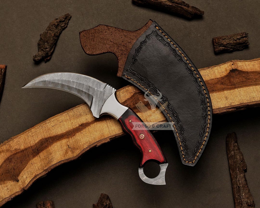 KARAMBIT HUNTING KNIFE Custom Hand Forged Damascus Steel Sharp Edge ...