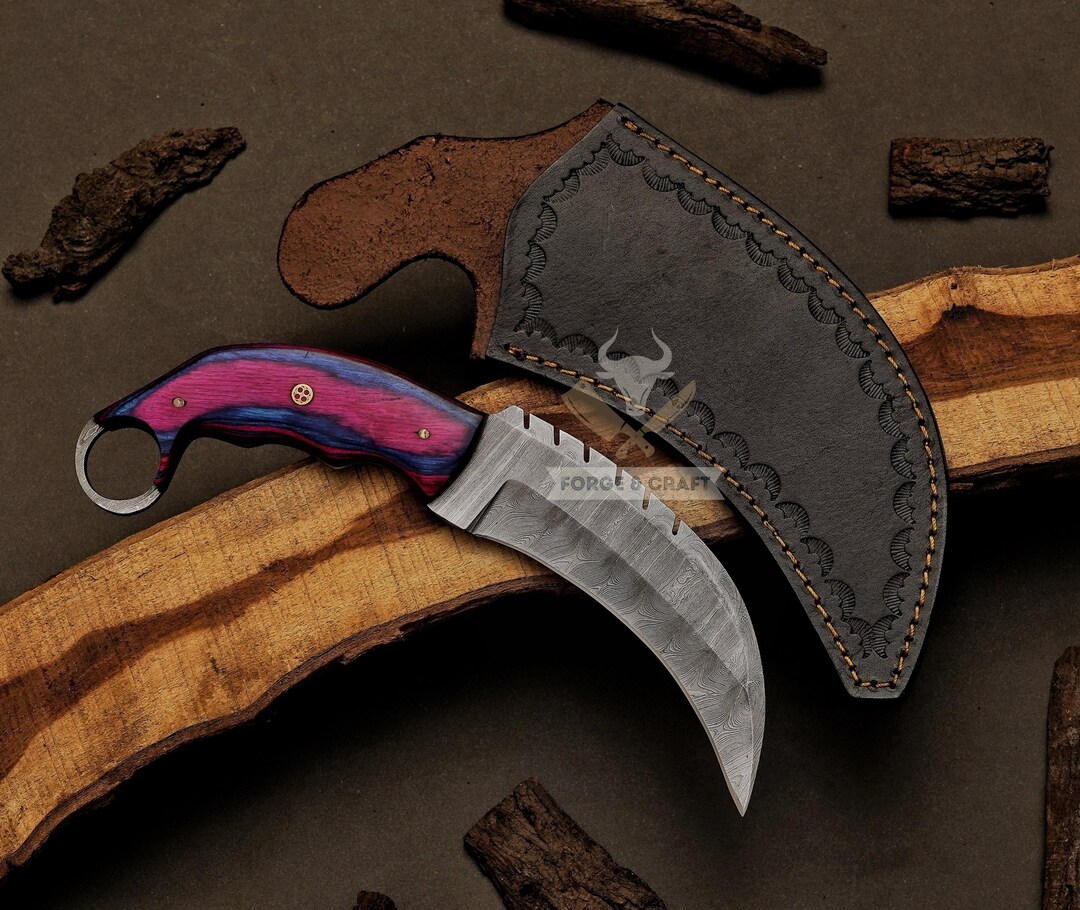 9" Custom Handmade Damascus Steel KARAMBIT KNIFE Sharp Edge Knife Gift ...
