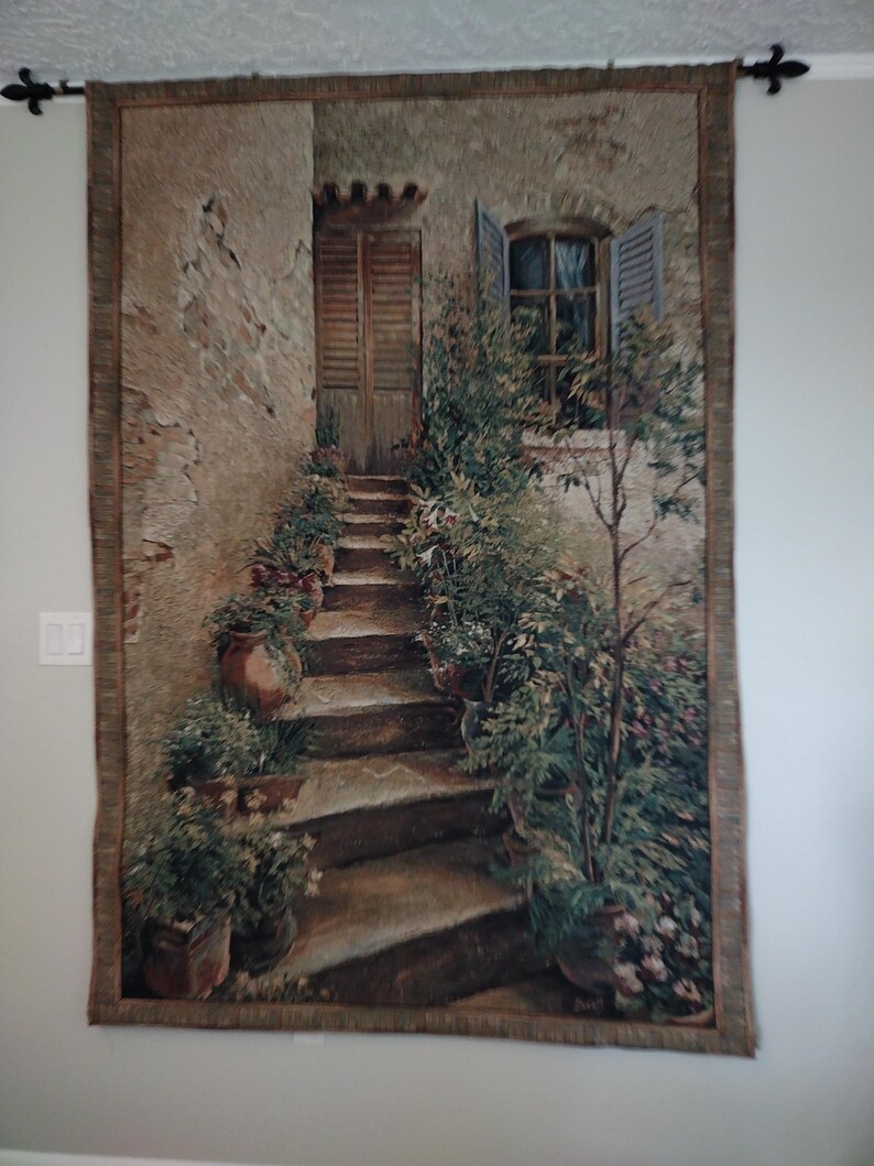 Tuscan Villa Steps Tapestry: Italian Fine Art Wall Hanging (52"x76") - Etsy