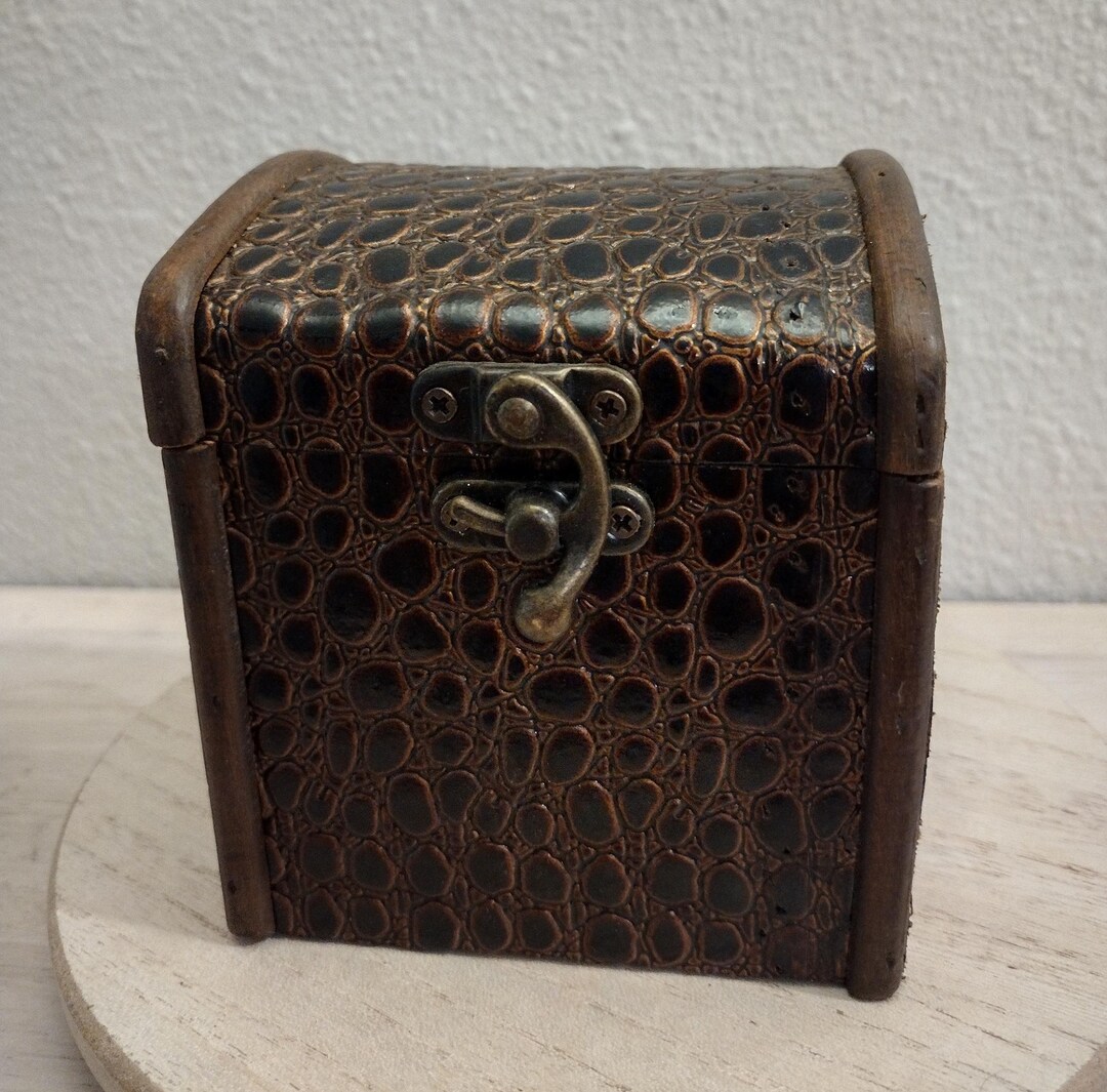 Simple Wooden Box, Small Box, Covered With Alligator Skin, Brown, Hook ...