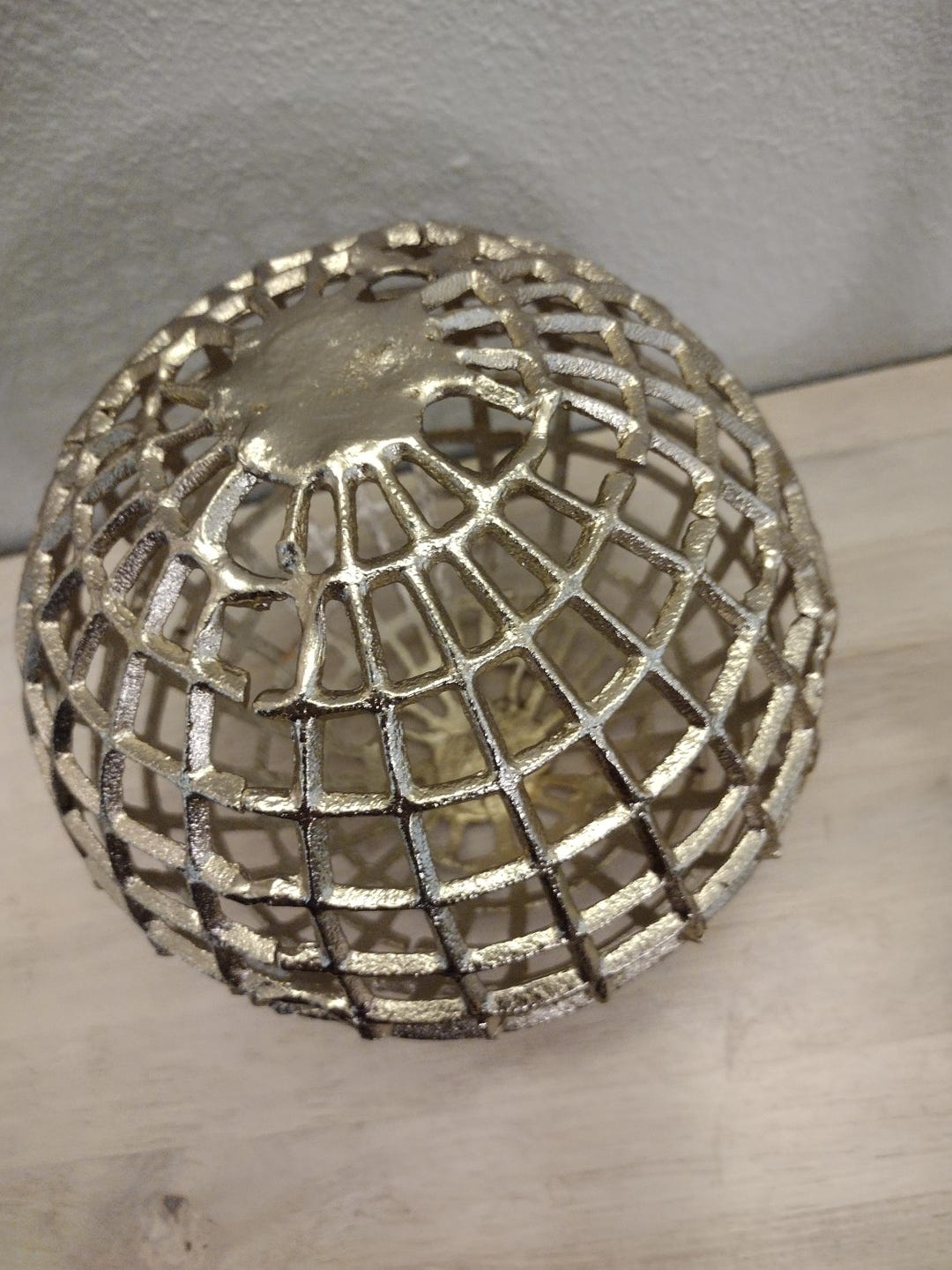Women's Grid Globe Gold Metal Handcrafted Orb Art Deco Open Work MCM ...