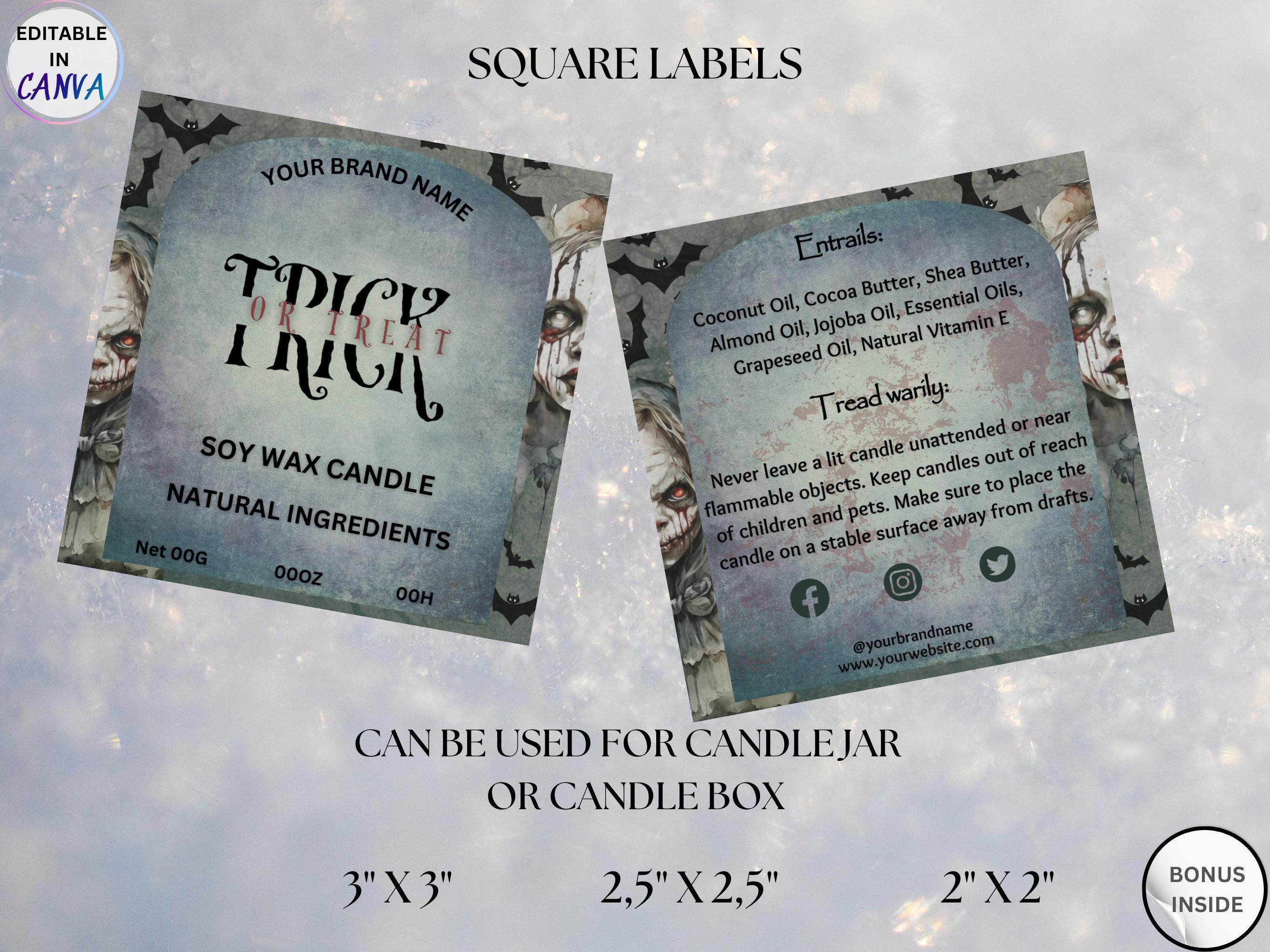Candle Jar Label, Product Labels, Custom Packaging, Editable Template ...